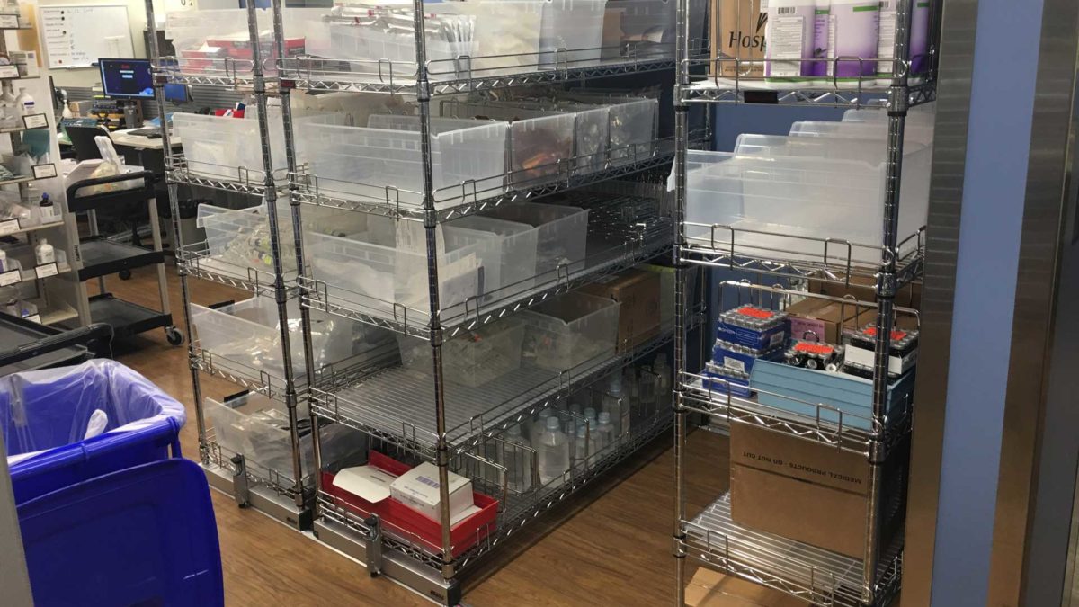 Vizient High Capacity Wire Storage Shelving on Tracks